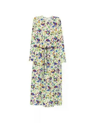 ODEEH Pale Yellow Floral Print Midi Dress - Neutrals
