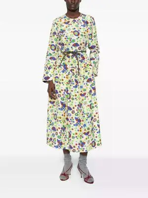 ODEEH Pale Yellow Floral Print Midi Dress