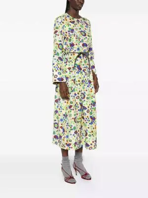 ODEEH Pale Yellow Floral Print Midi Dress