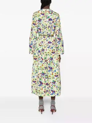 ODEEH Pale Yellow Floral Print Midi Dress