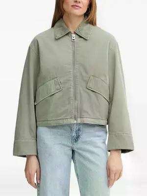 Marc O'polo Twill Zip-up Jacket With Corduroy Collar - Green