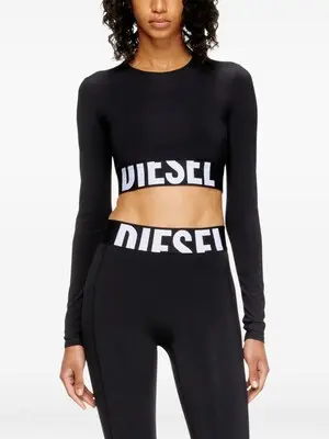 DIESEL® Logo Cropped Long Sleeve Top - Black