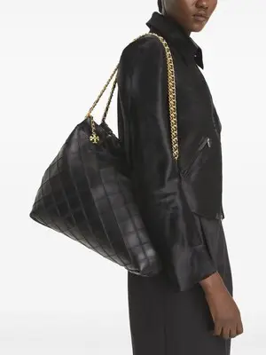 Tory Burch Fleming Leather Hobo Bag - Black