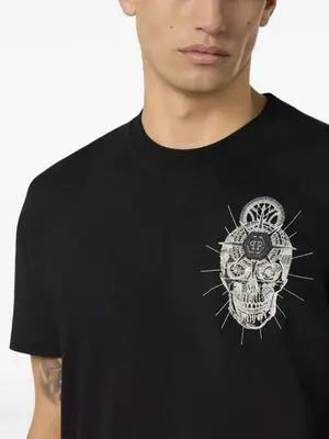 Philipp Plein Round Neck T-shirt Chest Embroidery Skull