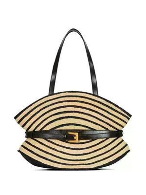 Balmain Medium Shuffle Bag In Smooth Leather And Two-tone Raffia - Black