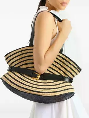 Balmain Medium Shuffle Bag In Smooth Leather And Two-tone Raffia - Black