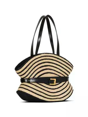 Balmain Medium Shuffle Bag In Smooth Leather And Two-tone Raffia - Black