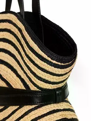 Balmain Medium Shuffle Bag In Smooth Leather And Two-tone Raffia - Black
