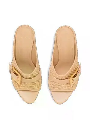 Balmain Anthem No Wedge Mules In Smooth Leather And Raffia