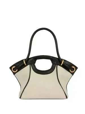 Balmain Small Tote In Smooth Leather And Canvas - Neutrals