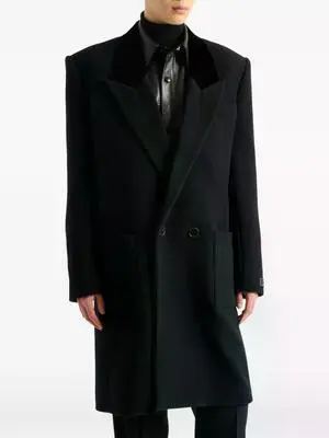 Balmain Long Wool And Velvet Coat