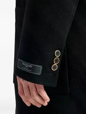 Balmain Long Wool And Velvet Coat