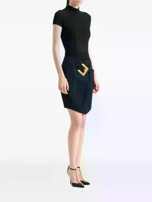 Balmain Belted Grain De Poudre Wool Skirt - Black
