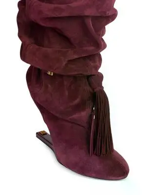 Balmain Suede Leather Thigh-high Boots With Tassel And Gold Buckle