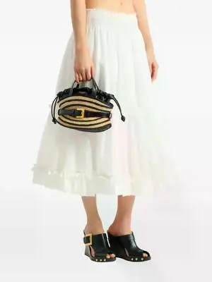 Balmain Mini Shuffle Bag In Smooth Leather And Raffia - Neutrals