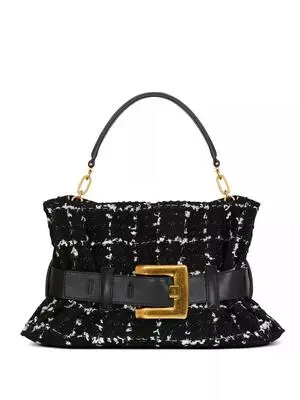 Balmain Medium Anthem Bag In Tweed - Black
