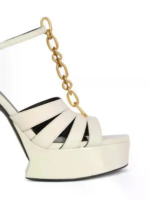 Balmain Smooth Leather Sync Platform Sandals - Neutrals