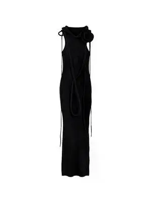 Off-White Ribbed Cut-out Floral Appliqué Dress