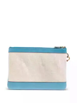 Versace Canvas Textured Leather Trimmed Medusa Clutch Bag - Neutrals