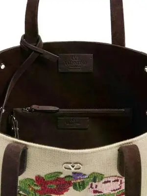 Valentino Garavani Nellcôte Embroidered Suede Shopping Bag - Brown