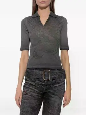 DIESEL® T-bea" Burnout Logo V-neck T-shirt - Grey