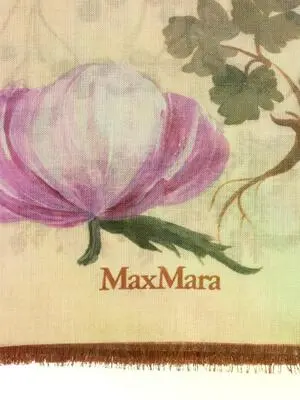 Max Mara Floral-print Frayed Scarf - Neutrals