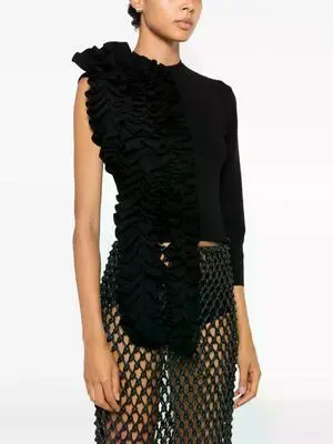 A.W.A.K.E. Mode Asymmetric Ruffled Knit Top