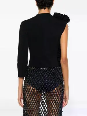 A.W.A.K.E. Mode Asymmetric Ruffled Knit Top