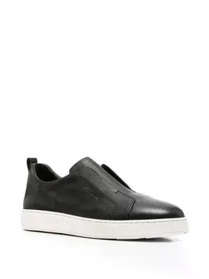 Santoni Victory Grained Leather Slip-on Sneakers - Black