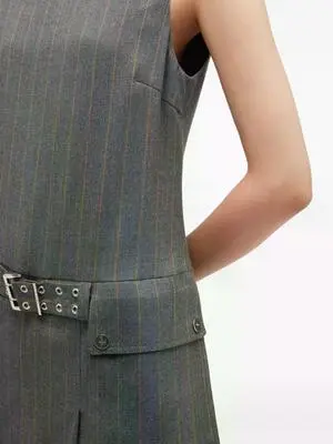 GANNI Pinstripe Pattern Belted Midi Dress