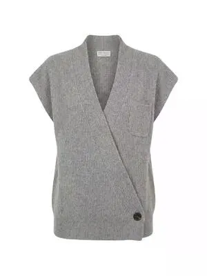 Brunello Cucinelli Ribbed Wrap-front Top