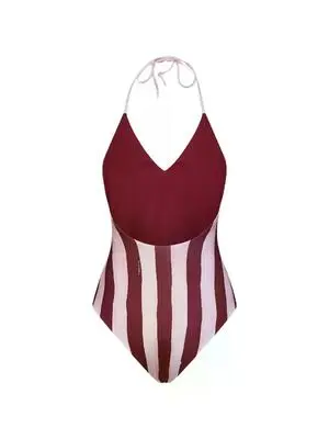Fendi Pequin Reversible Halterneck Swimsuit - Red