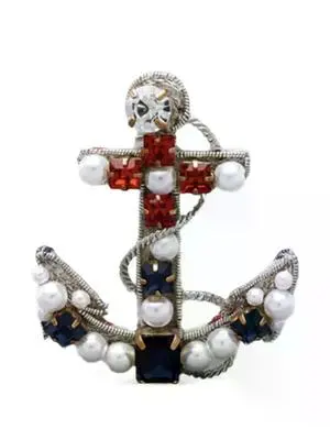 Thom Browne Pearl-embellished Anchor Brooch - Silver