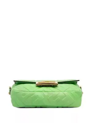 Fendi Mini Zucca Embossed Leather Baguette Satchel - Green