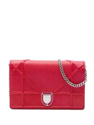 Dior Grained Calfskin Diorama Wallet On Chain Crossbody Bag - Red