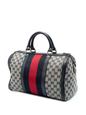 Gucci Medium Gg Canvas Web Joy Boston Bag Satchel - Black