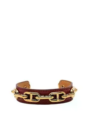 Hermès Leather And Gold Plated Chaine D'ancre Cuff Bracelet - Red