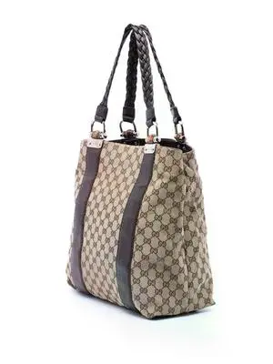 Gucci Large Gg Canvas Bamboo Tote Bag