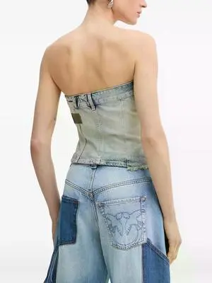Armani Exchange Strapless Asymmetrical Top With Frayed Hem