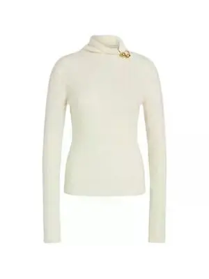 Alberta Ferretti Ribbed Knit High Neck Sweater With Gold-tone Hardware