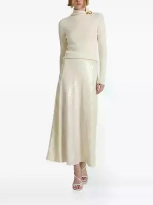 Alberta Ferretti Ribbed Knit High Neck Sweater With Gold-tone Hardware