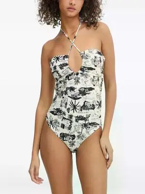 Karl Lagerfeld Graphic Print Halterneck Swimsuit - White