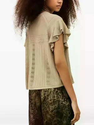 Ba&sh Piera Pointelle-knit Ruffled Top