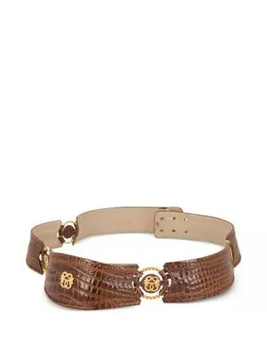 PIROVANO VINTAGE Crocodile-embossed Logo Belt - Brown