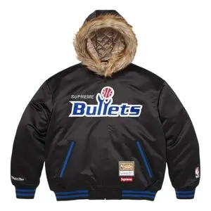 Supreme X Mitchell & Ness Ss26 Teams Hooded Satin Varsity Jacket - Black