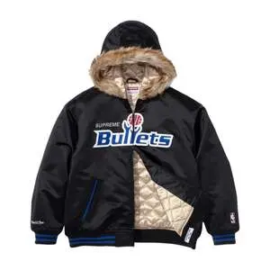 Supreme X Mitchell & Ness Ss26 Teams Hooded Satin Varsity Jacket - Black