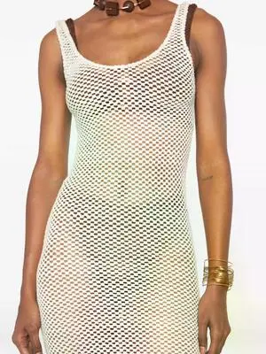FROM BIKINI Crochet Knit Side-slit Maxi Dress
