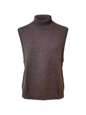Brunello Cucinelli Sequin Embellished Roll Neck Sleeveless Sweater