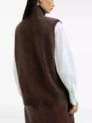 Brunello Cucinelli Sequin Embellished Roll Neck Sleeveless Sweater - Brown
