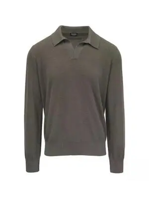 Zegna Fine-knit Polo-collar Sweater - Grey